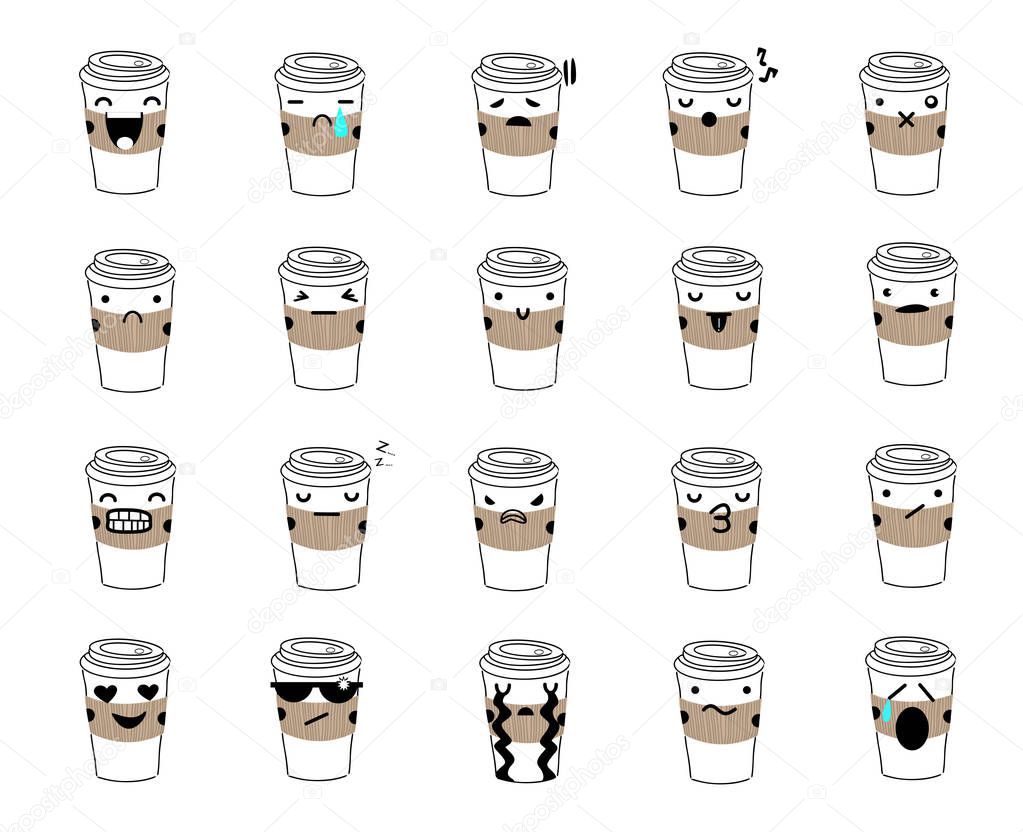Vector emoji café set.Cartoon set café sonrisa Vector de Stock de ...