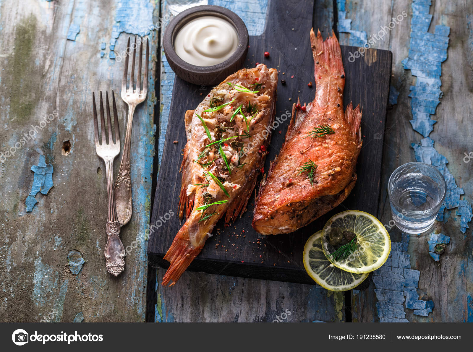 Smoked Fish Ocean Perch Place Wording Copy Space — Stock Photo ...
