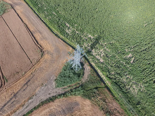 Top view, photos with quadrocopters, the mast power line - Stock Image ...