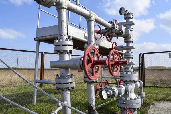 Shut-off valves on the high-pressure well flowing equipment. Oil ...