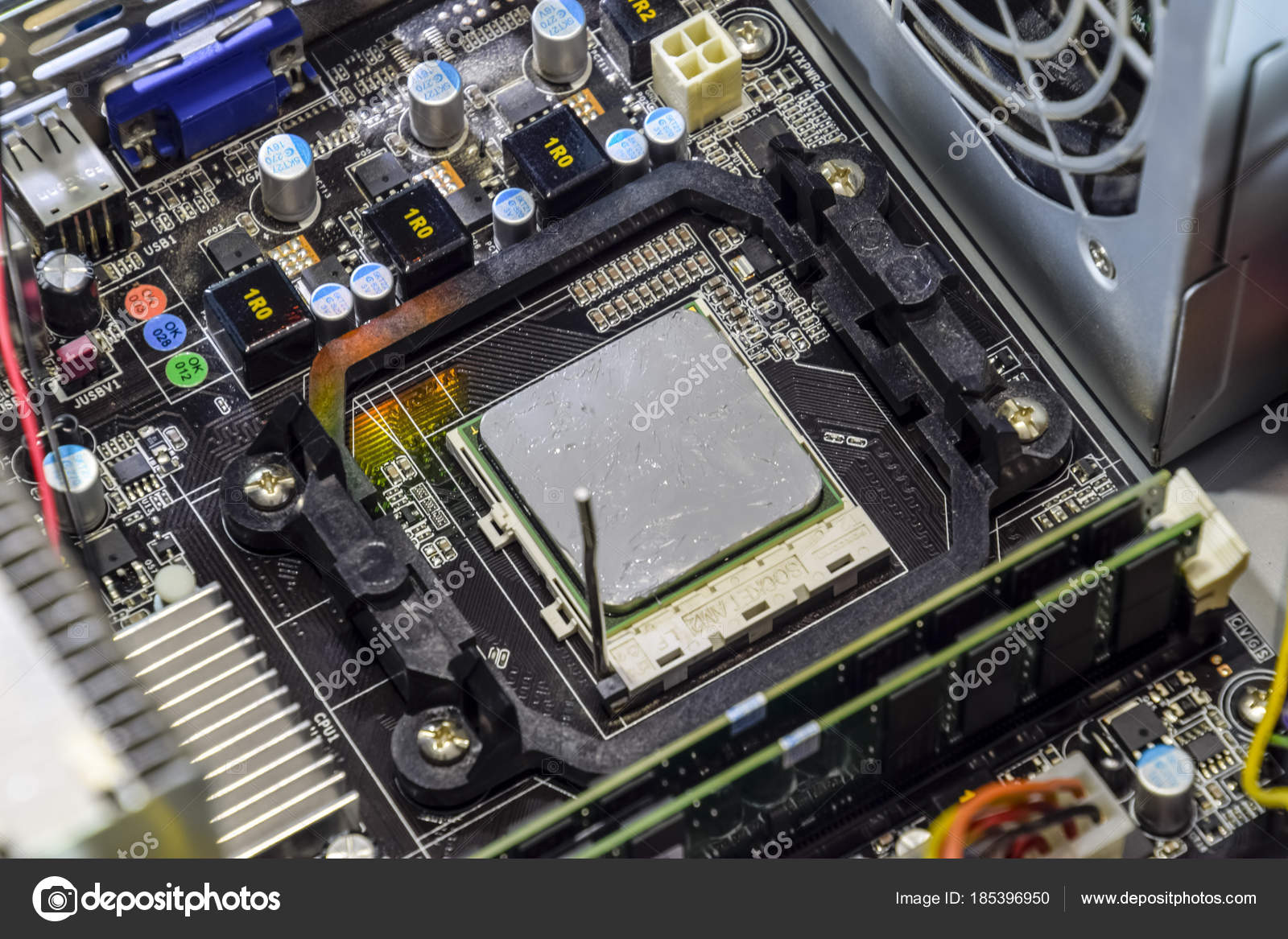 The processor of the computer with the thermal paste applied on it ...