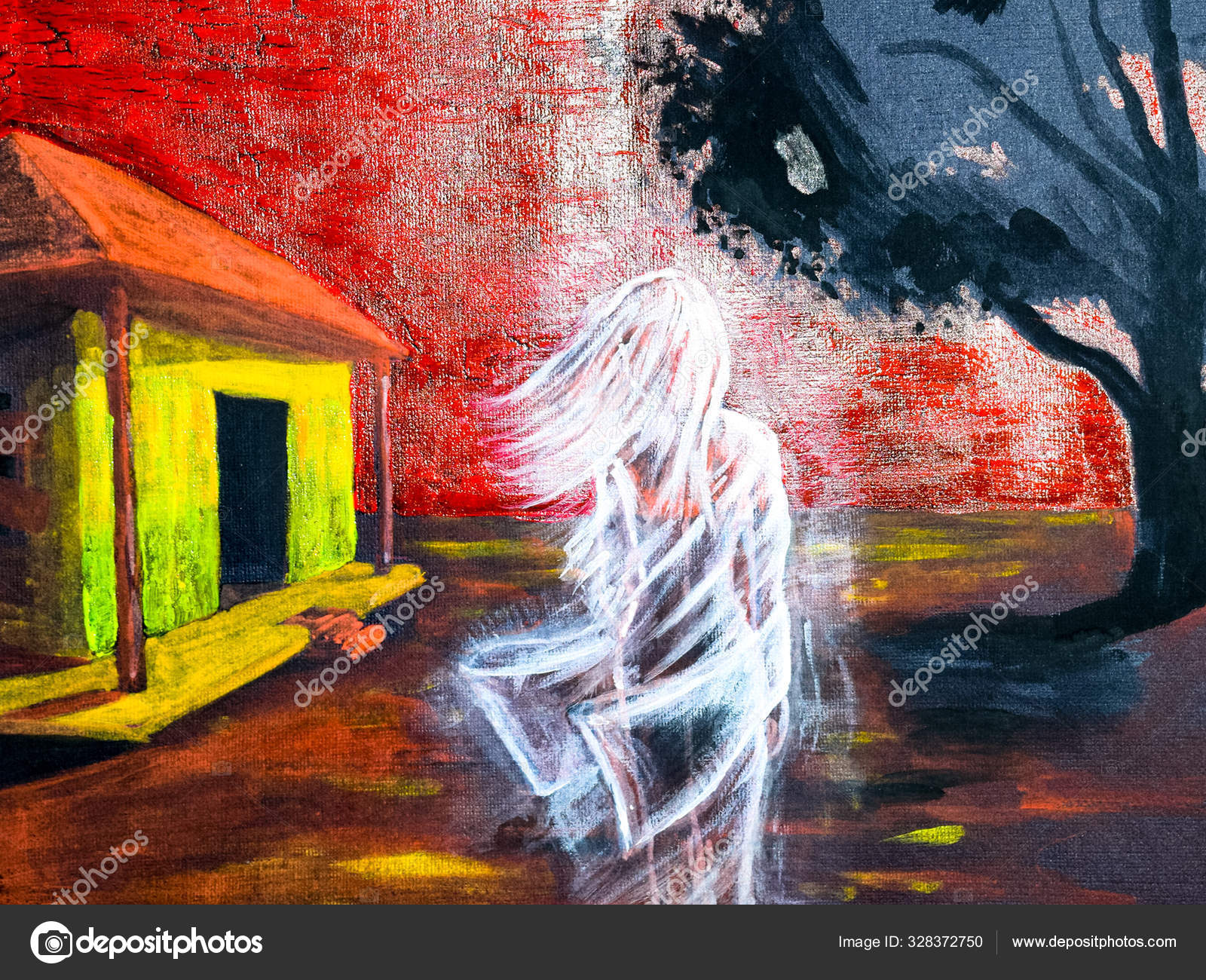 Ghost girl returned to the house. Memories of the dead souls Stock ...