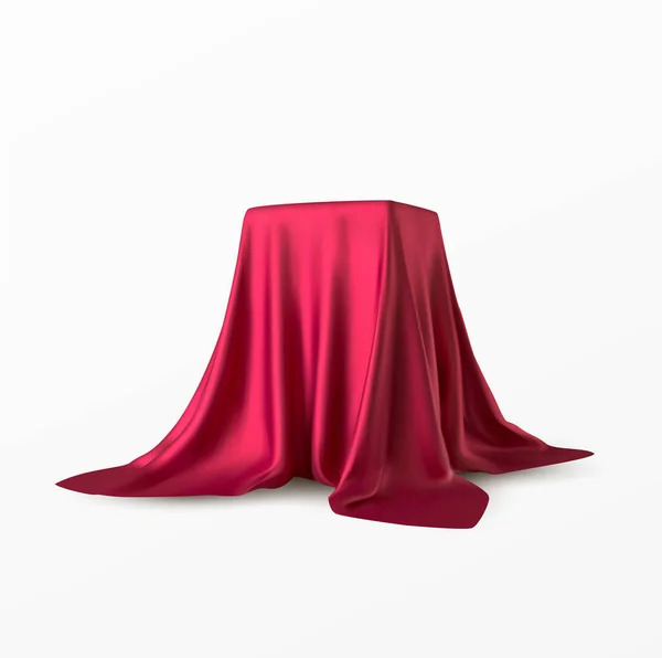 Realistic box covered with red silk cloth. Isolated on white background ...