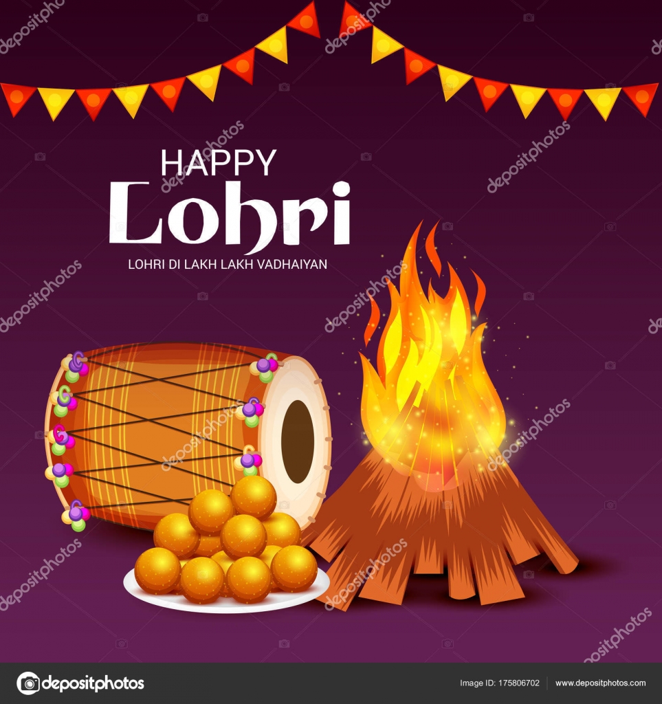 Vector Illustration Festival Happy Lohri Background Punjabi Message ...