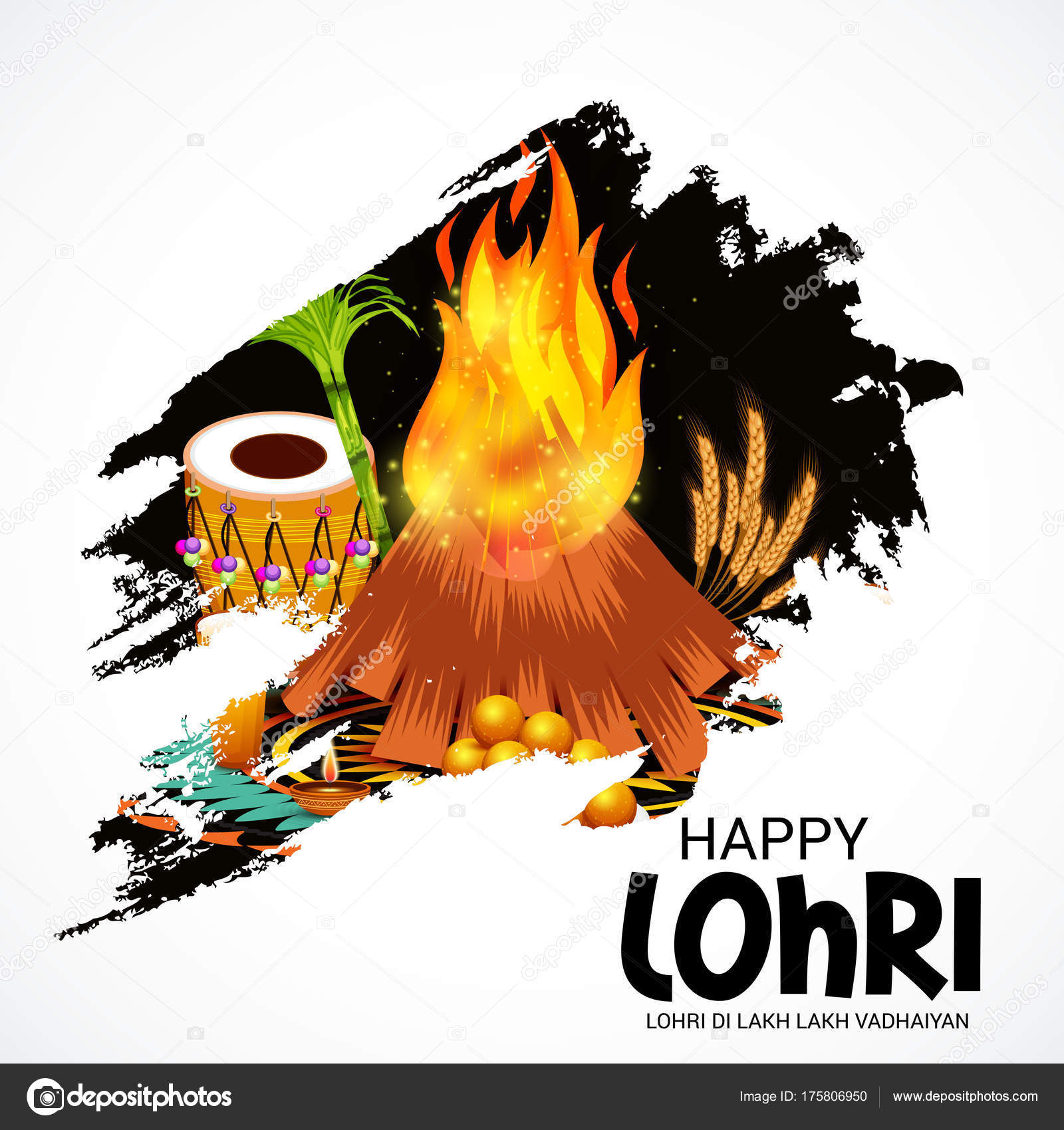 Vector Illustration Festival Happy Lohri Background Punjabi Message ...