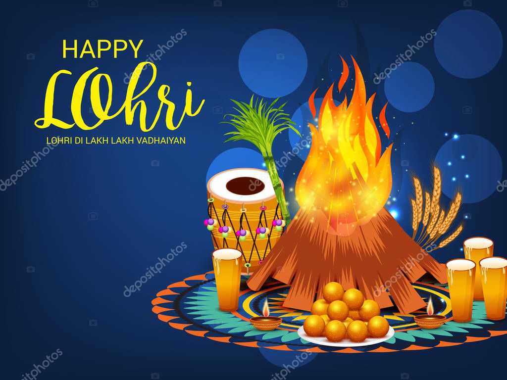 Ilustración vectorial en el festival de fondo feliz de Lohri con ...