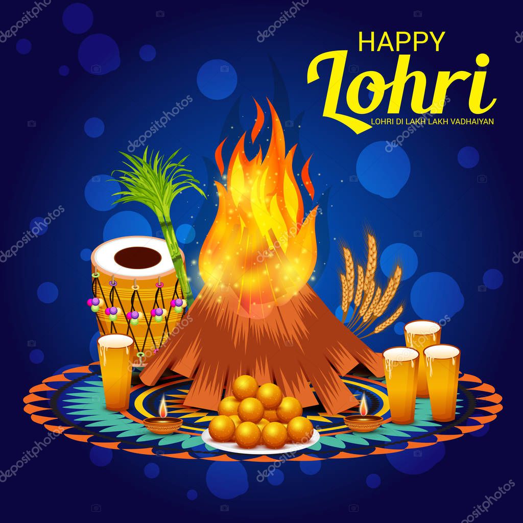 Ilustraci n vectorial en el festival de fondo feliz de Lohri con ...