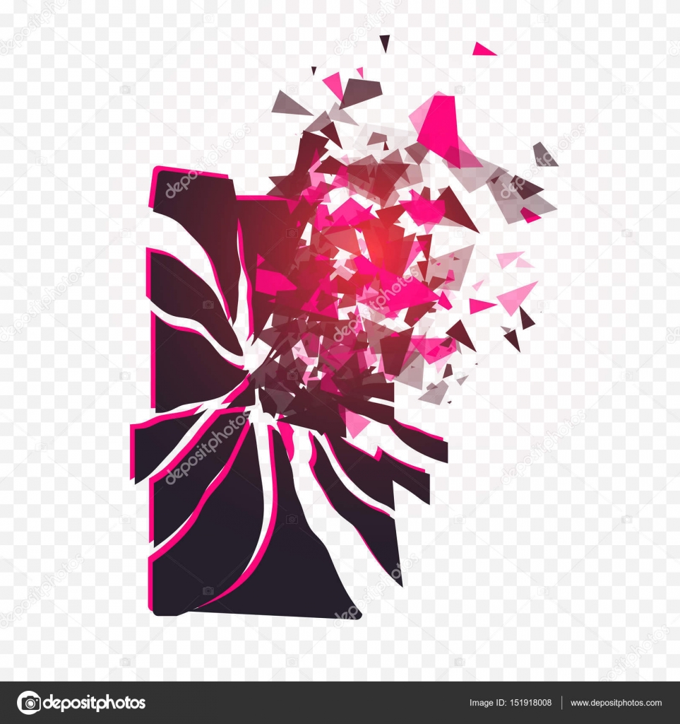 Cracked phone screen shatters into pieces. Broken smartphone split by ...