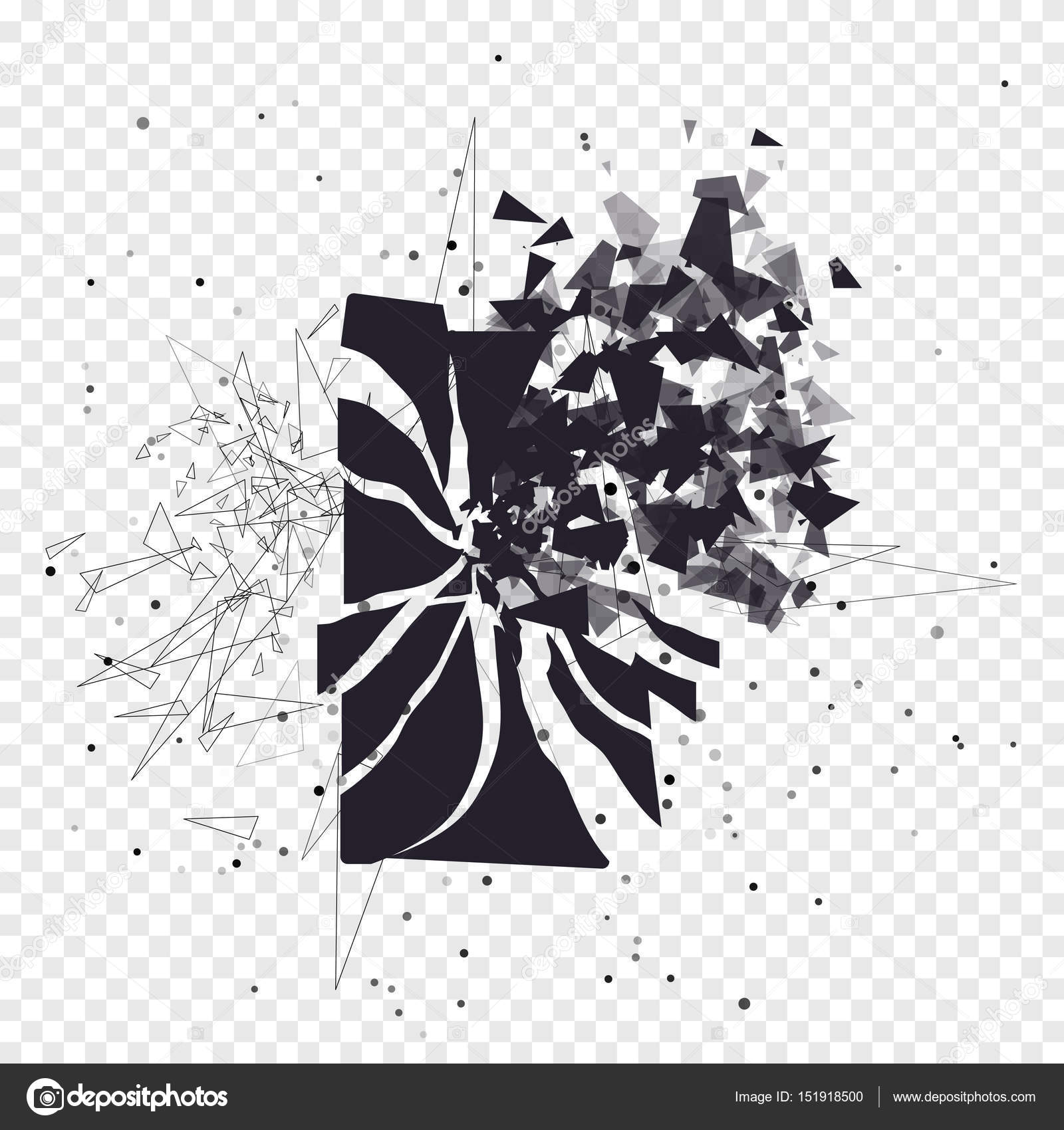 Cracked phone screen shatters into pieces. Broken smartphone split by ...