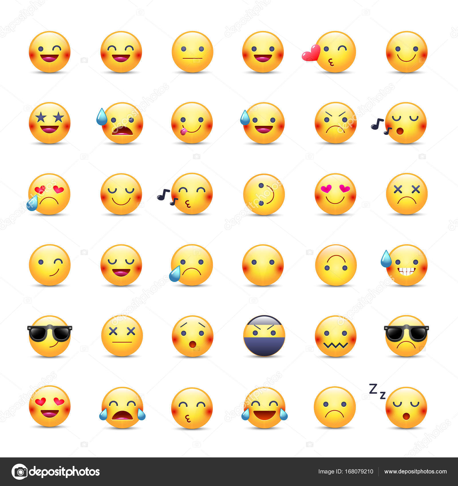 Smileys vector icon set. Emoticons pictograms. Happy, merry, singing ...