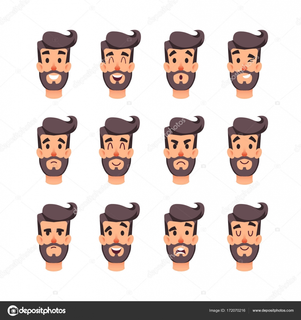 Mans fejét a különböző érzelmek. Rajzfilm vector férfi arcok jelleg ...
