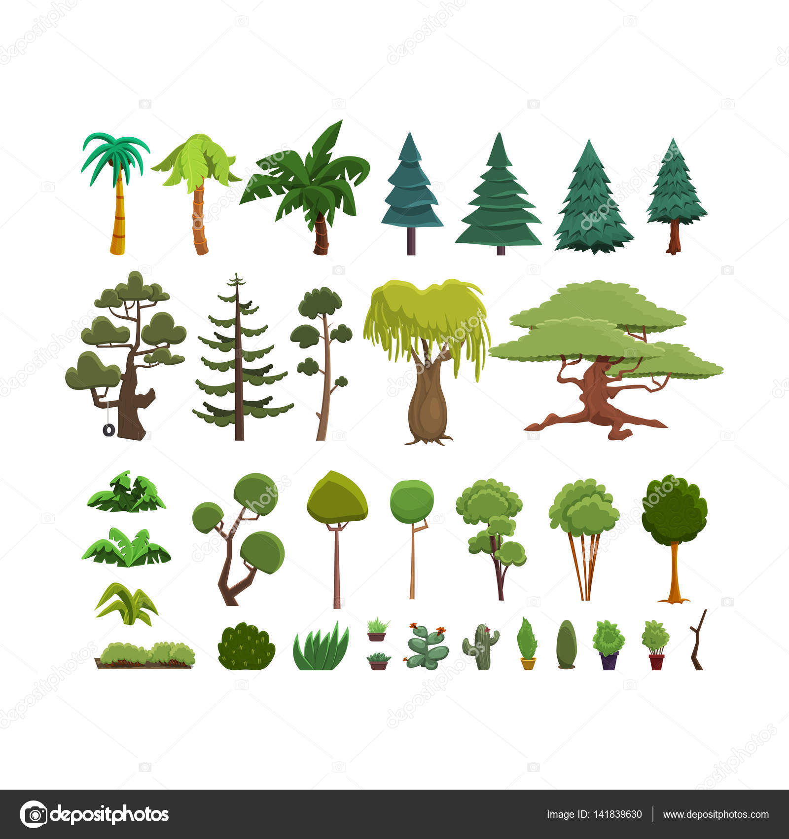 Set of trees and shrubs — Stock Vector © MrDeymos #141839630