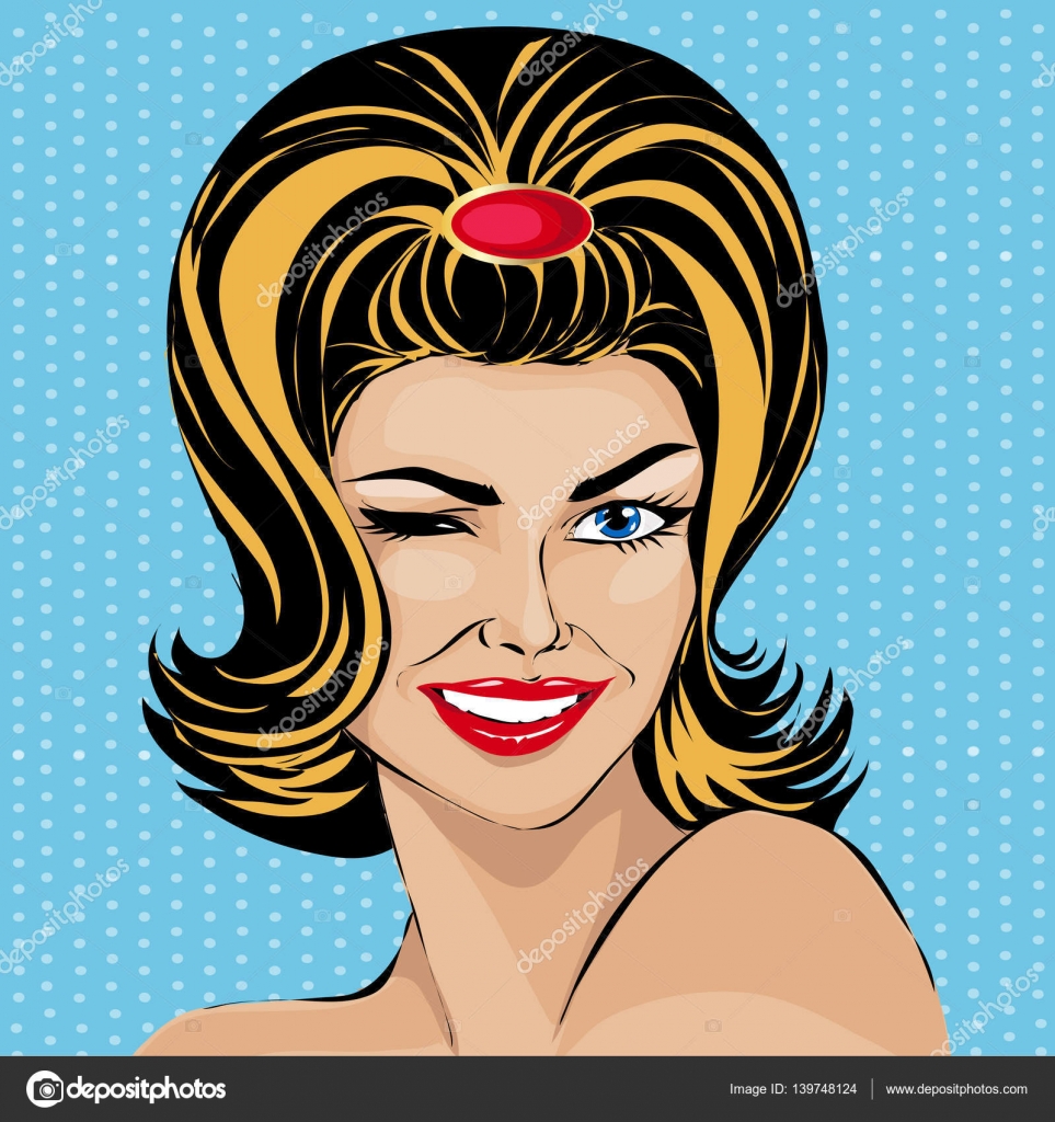 Pop Art Comics Style Smiling Woman Portrait Vector Stock Vector Image