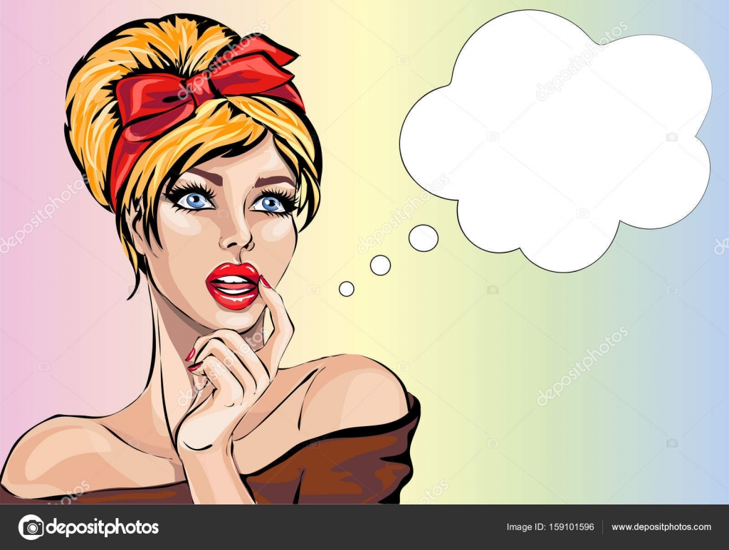 Pin Up Style Sexy Dreaming Woman Portrait With Speech Bubble Pop Art