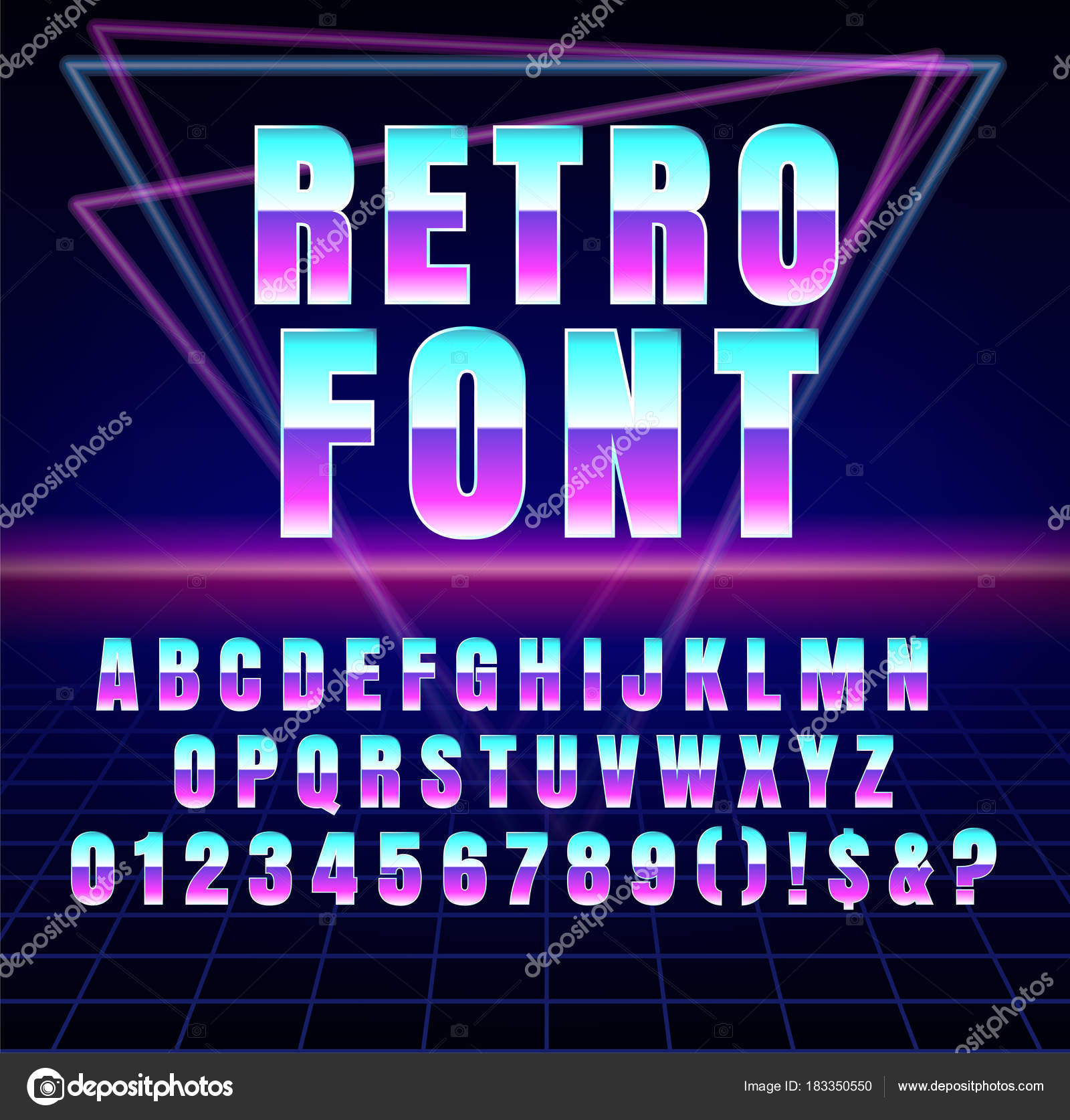 Shiny Chrome Alphabet 80S Retro Futurism Sci Style Vector Retro Stock ...
