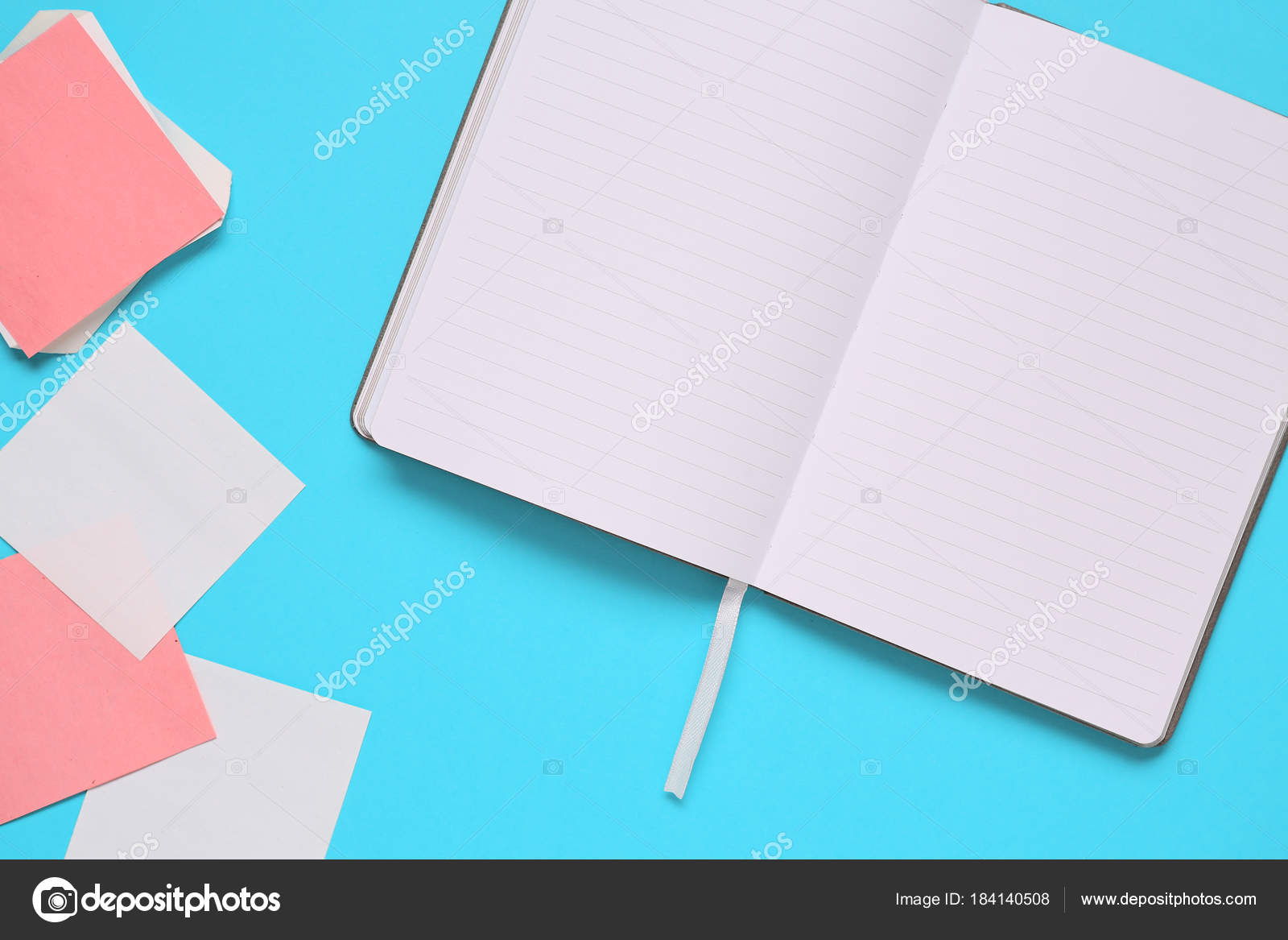 Top View Office Table Notepad Adhesive Notes Blue Background Stock ...