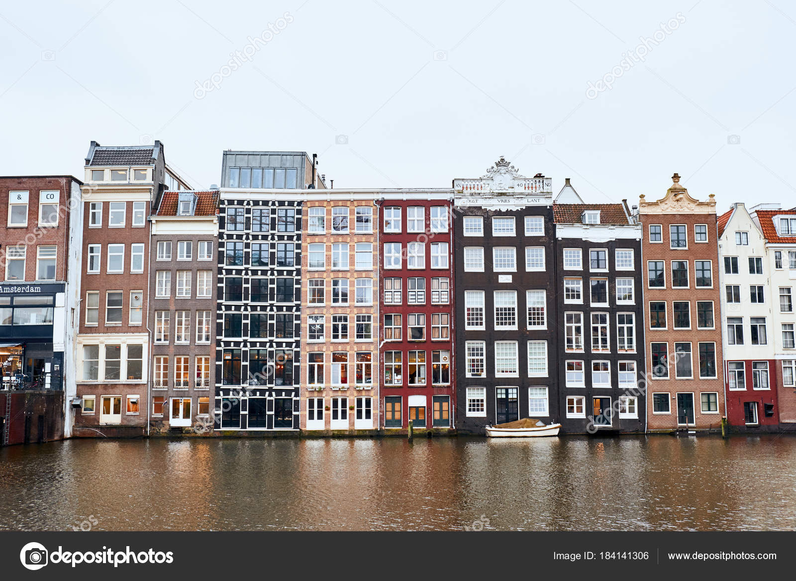 Front View Traditional Old Buildings River Amsterdam — Stock Photo ...