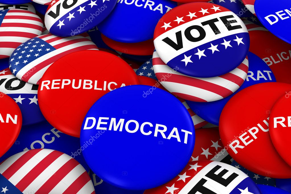 US Elections Concept - Democrat, Republican, US Flag and Vote Campaign ...