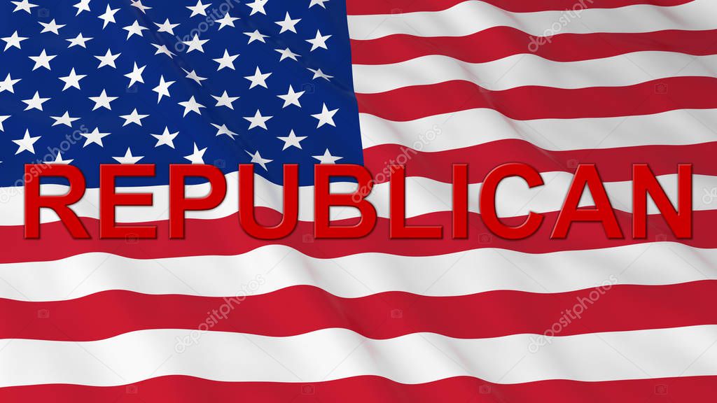 US Elections - American Flag with Red Republican Text 3D Illustration ...