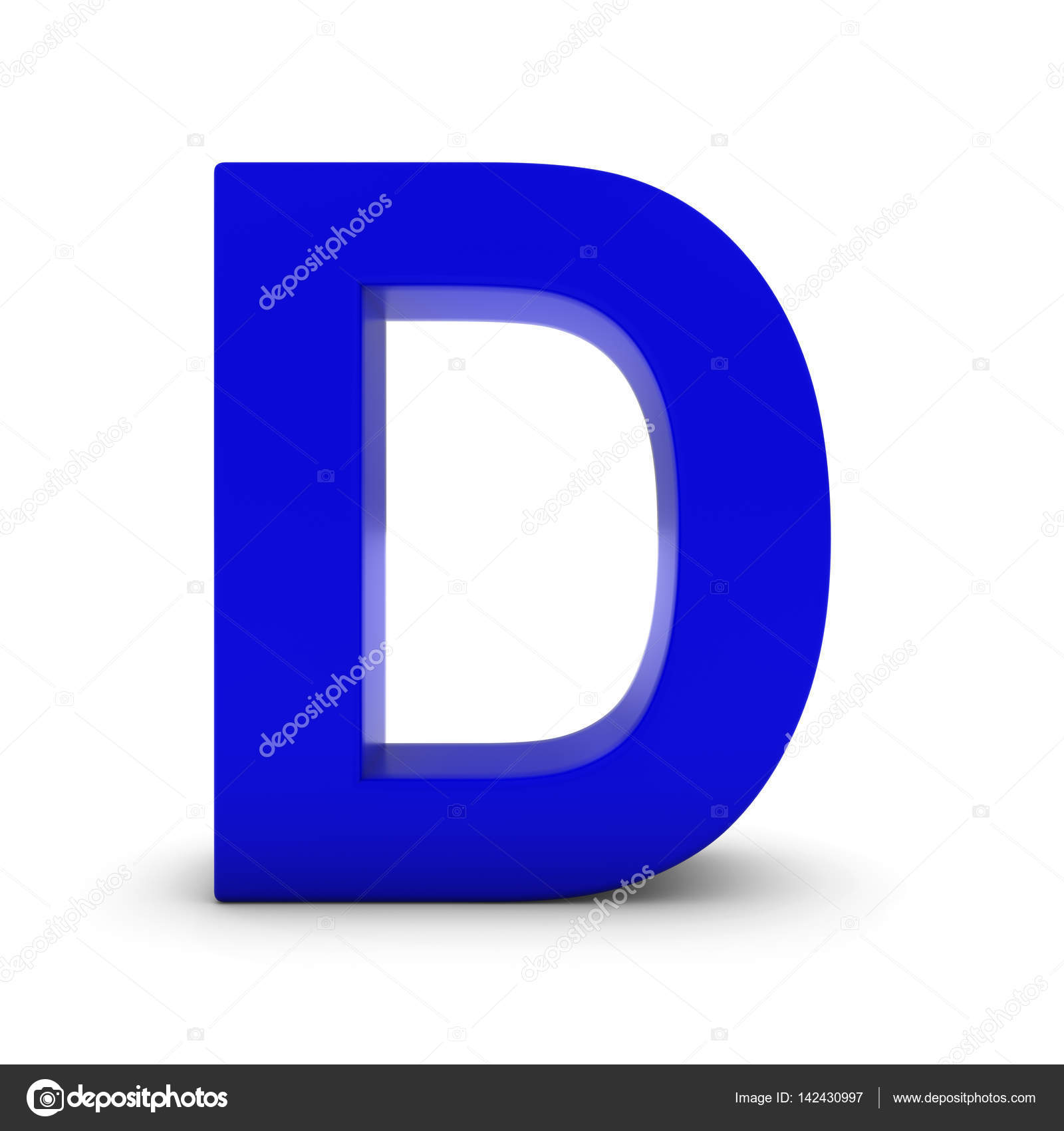 Letra azul D aislada en blanco con sombras Ilustración 3D: fotografía ...