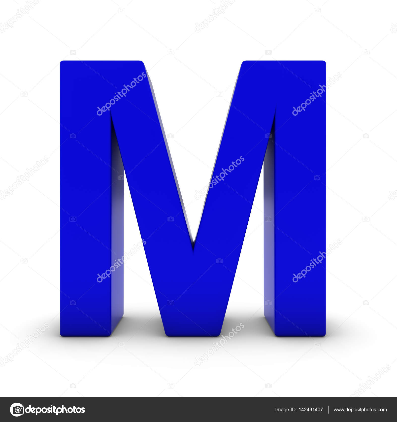 Letra Azul M Aislada en Blanco con Sombras Ilustración 3D — Foto de ...