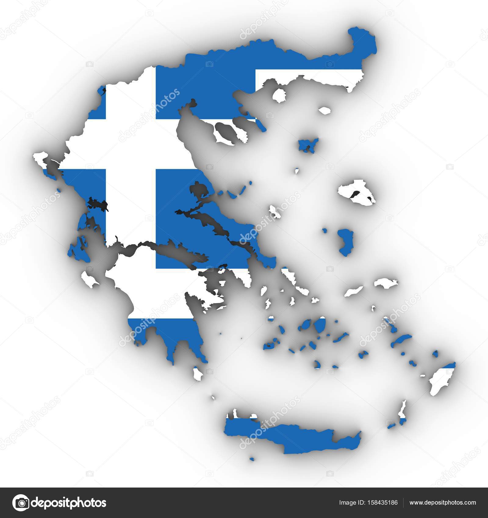Greece Map Outline with Greek Flag on White with Shadows 3D ...