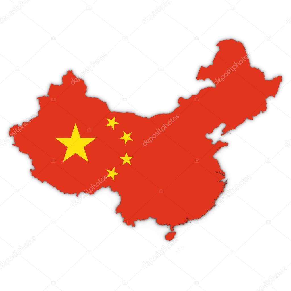 China Map Outline with Chinese Flag on White with Shadows 3D ...