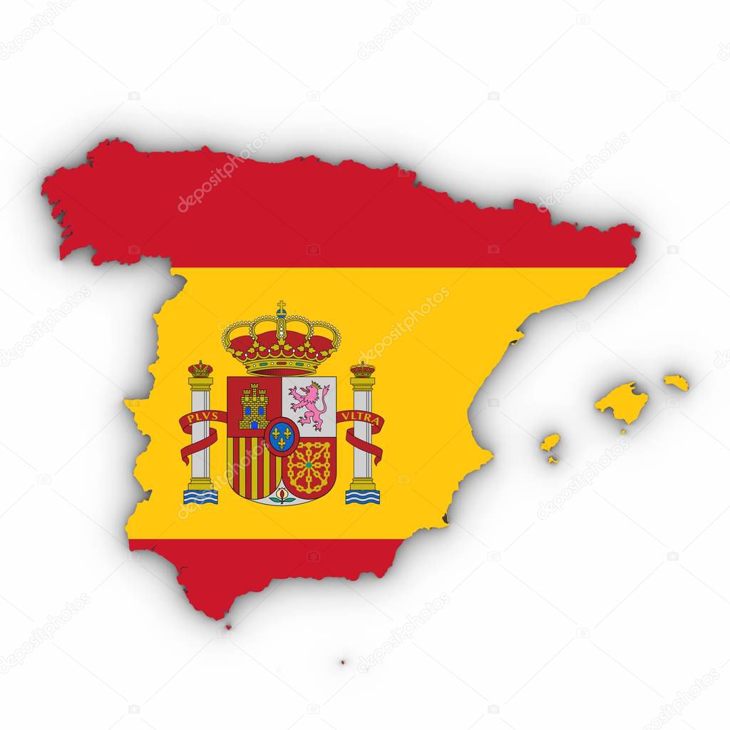 Spain Map Outline with Spanish Flag on White with Shadows 3D Ill ...