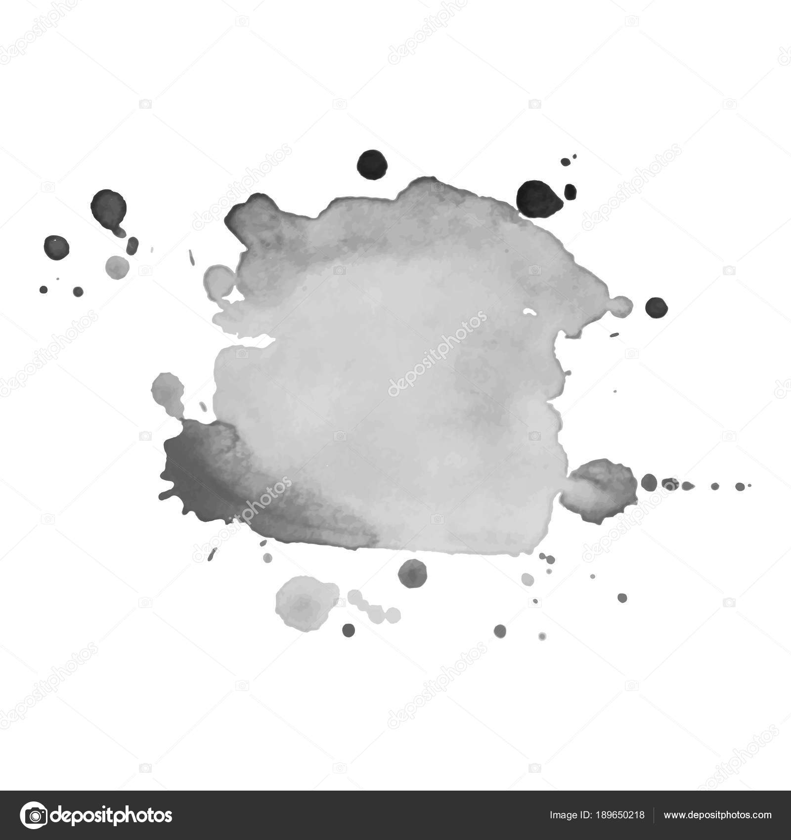 Mancha de acuarela gris con gotitas, manchas, manchas, salpicaduras ...