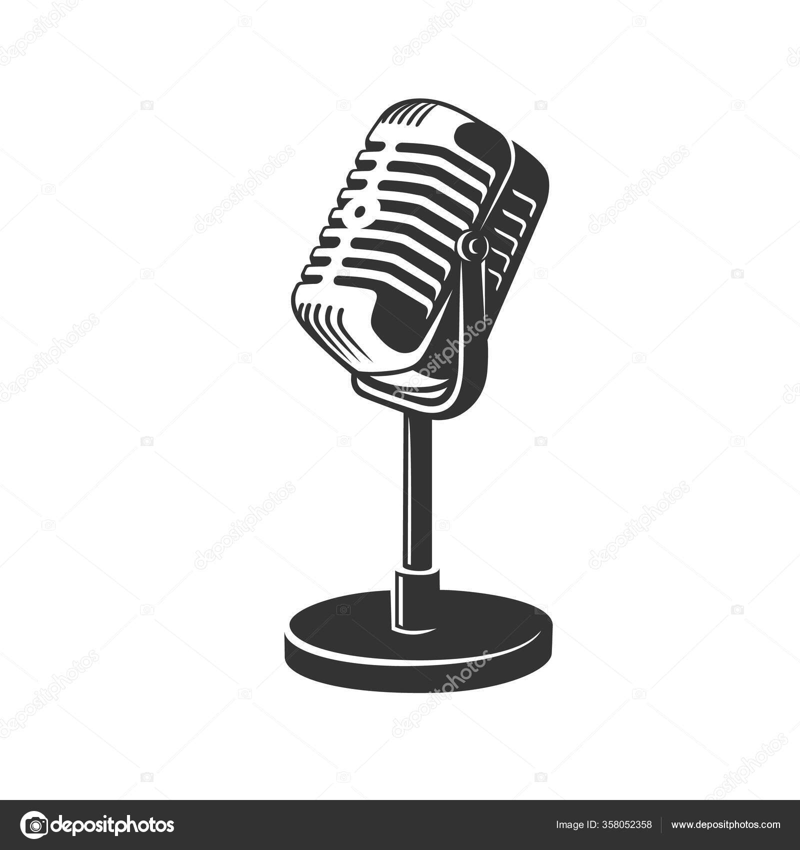 Retro Microphone Images Isolated White Background Vector Illustration ...