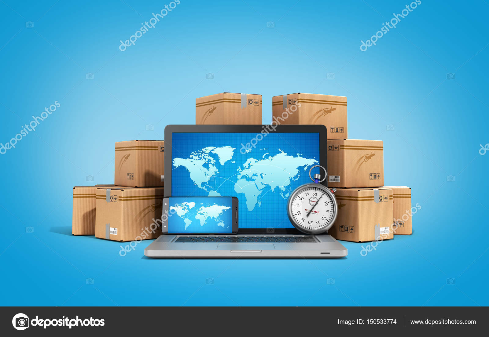 Cardboard boxes package parcels and laptop - Logistic, cargo, de Stock ...