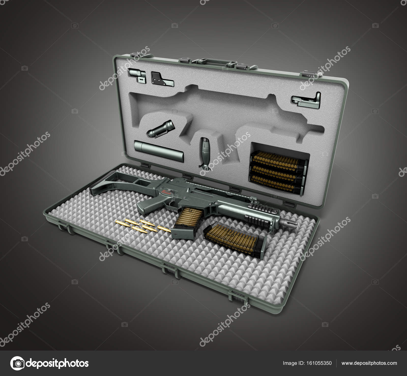 Gun in the briefcase 3d render on a gradient background — Stock Photo ...