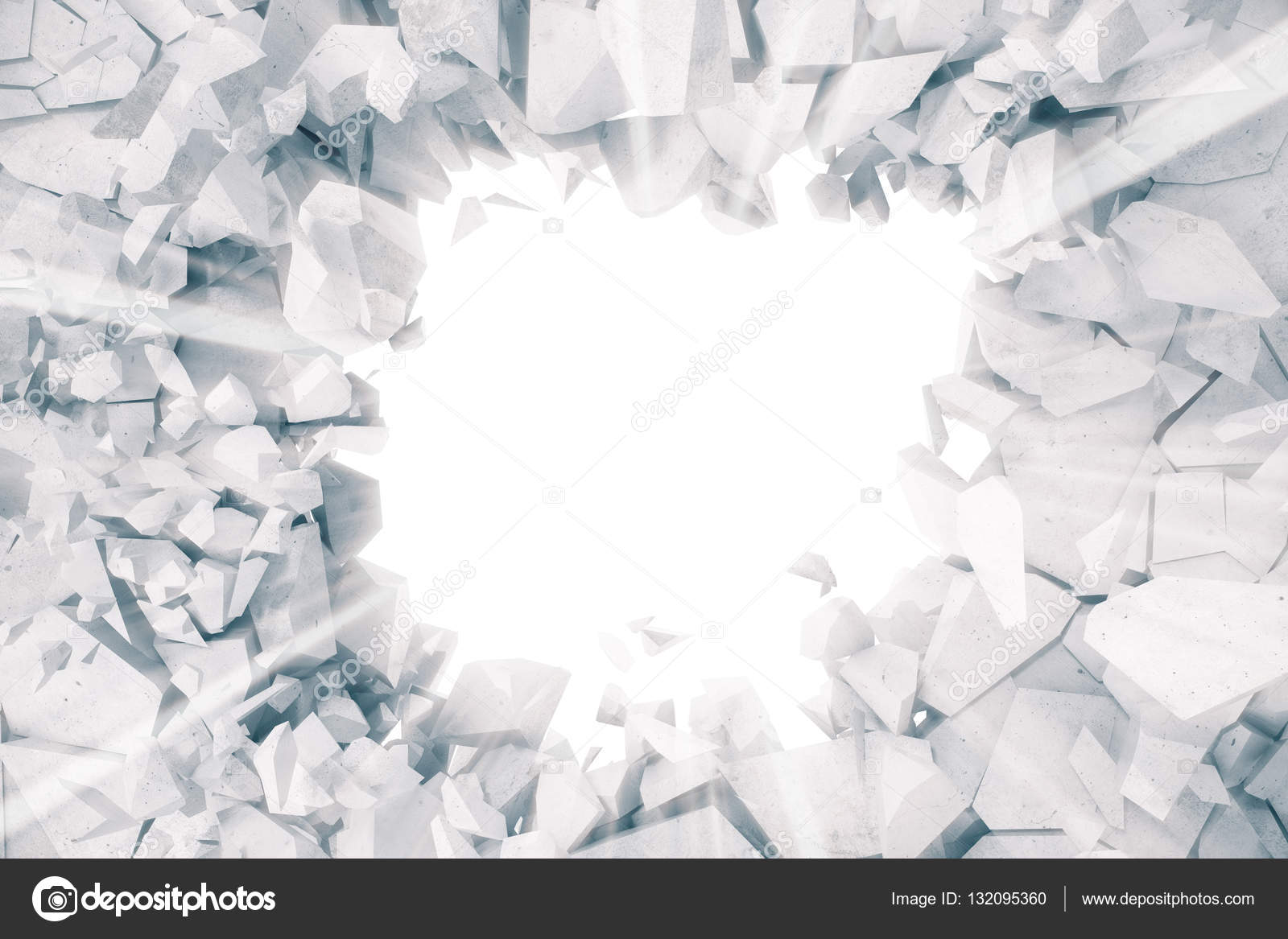 3d rendering, explosion, broken concrete wall, cracked earth, bullet ...