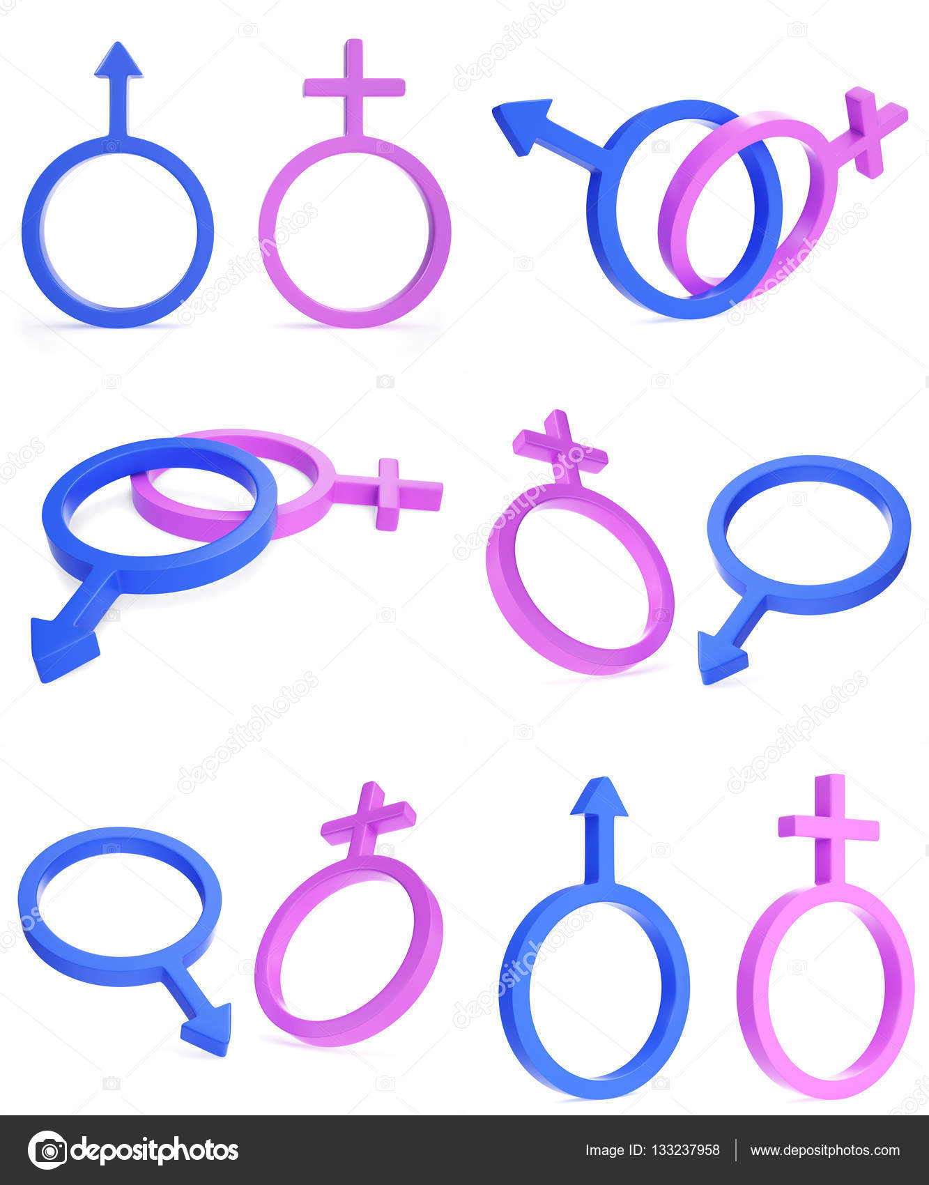 Render 3D conjunto, colección, hombre y mujer signos, símbolos ...