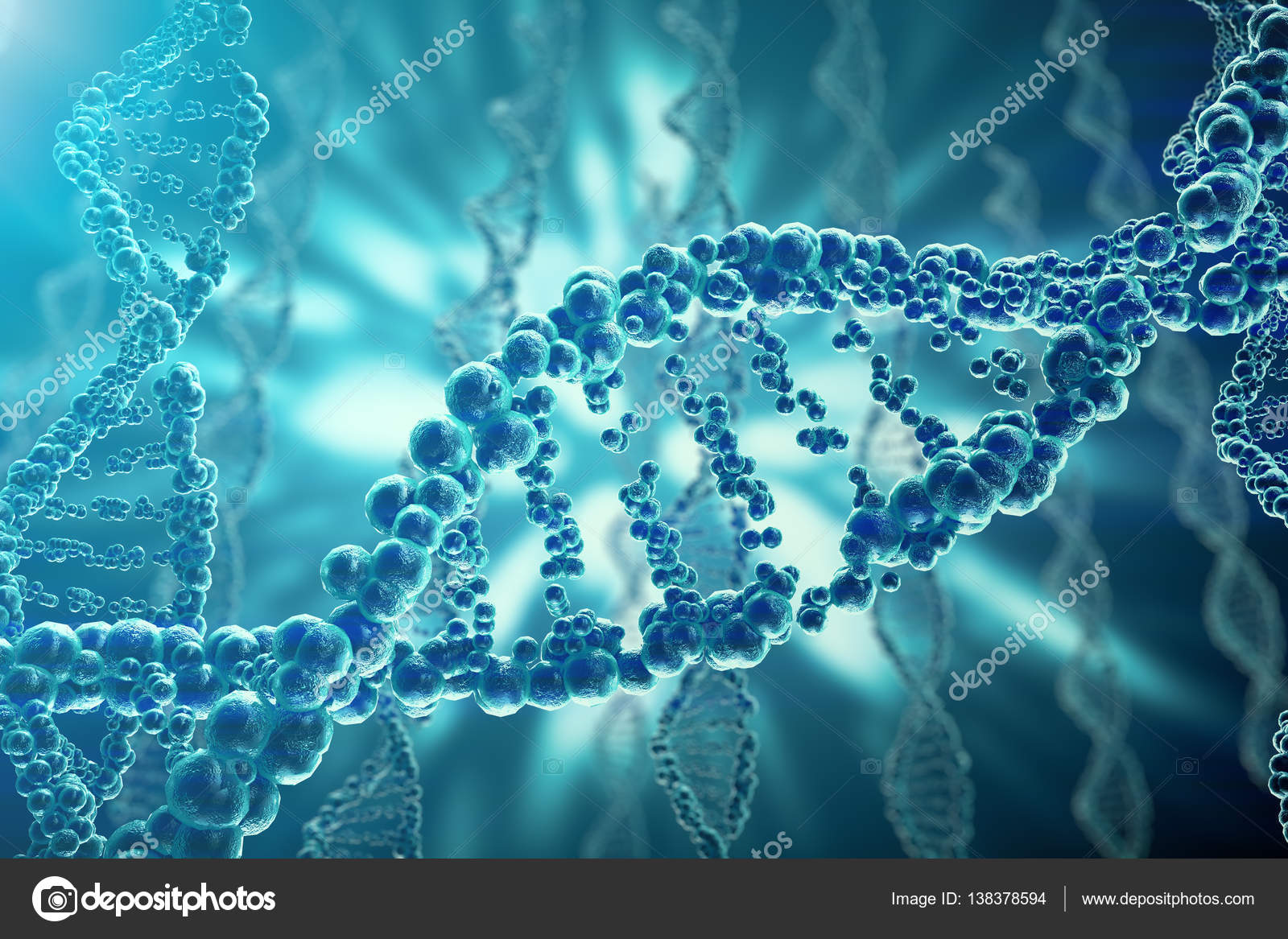 Concept of biochemistry with dna structure on blue background. 3d ...