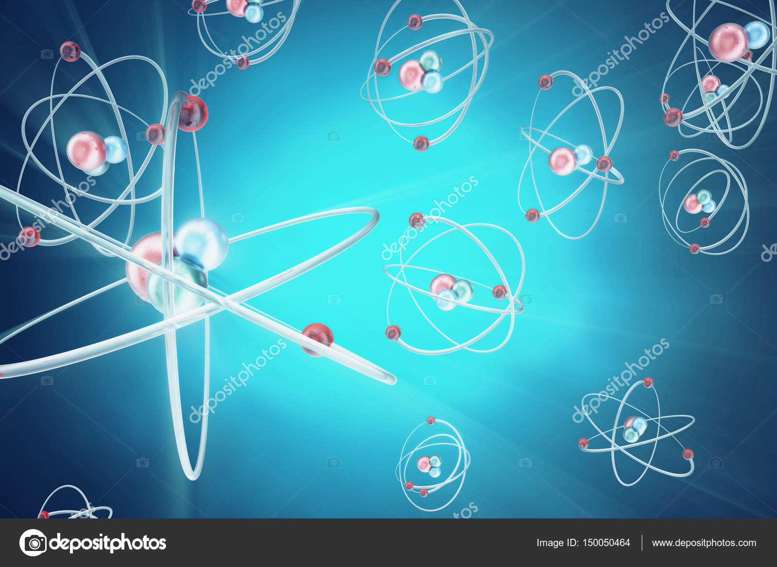 Atom background, shining nuclear model atoms and electrons. Physics ...