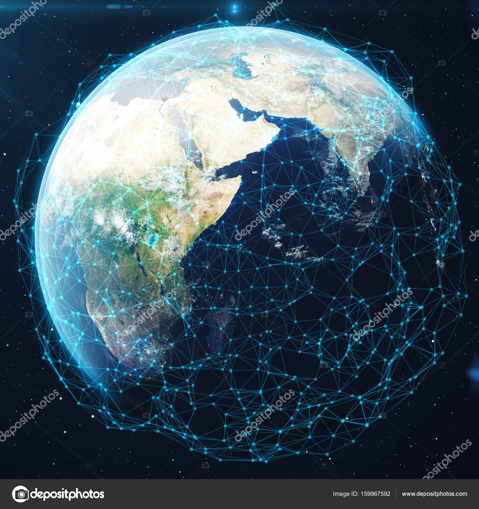 Rendering Network Data Exchange Planet Earth Space Connection Lines ...