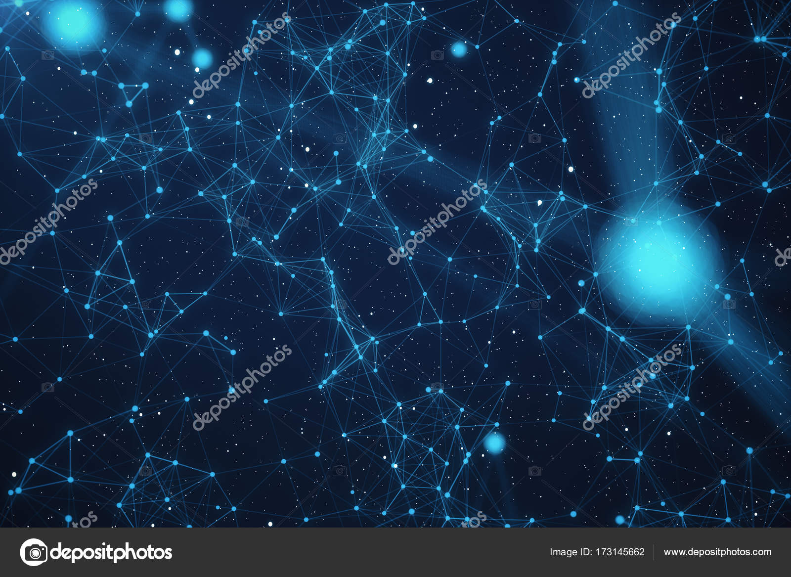 3D Rendering Technological Connection Futuristic Shape, Blue Dot Network, Abstract Background ...