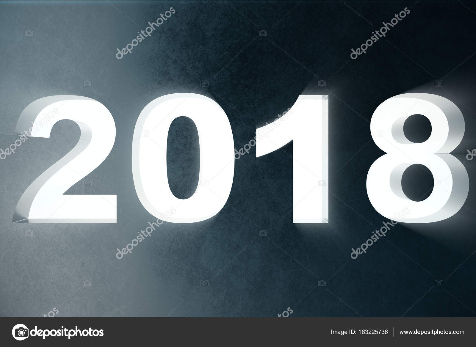 3D illustration 2018 text in wall with volume light rays. 3D Numbers ...