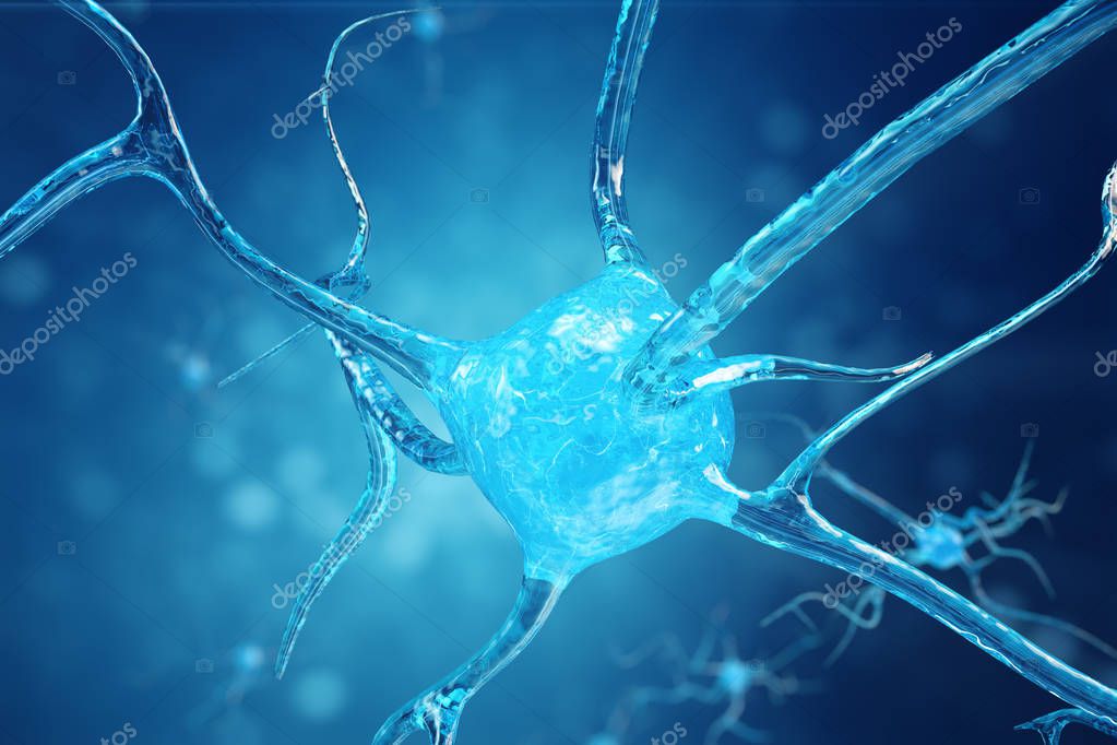 Ilustración conceptual de células neuronales con nudos brillantes ...