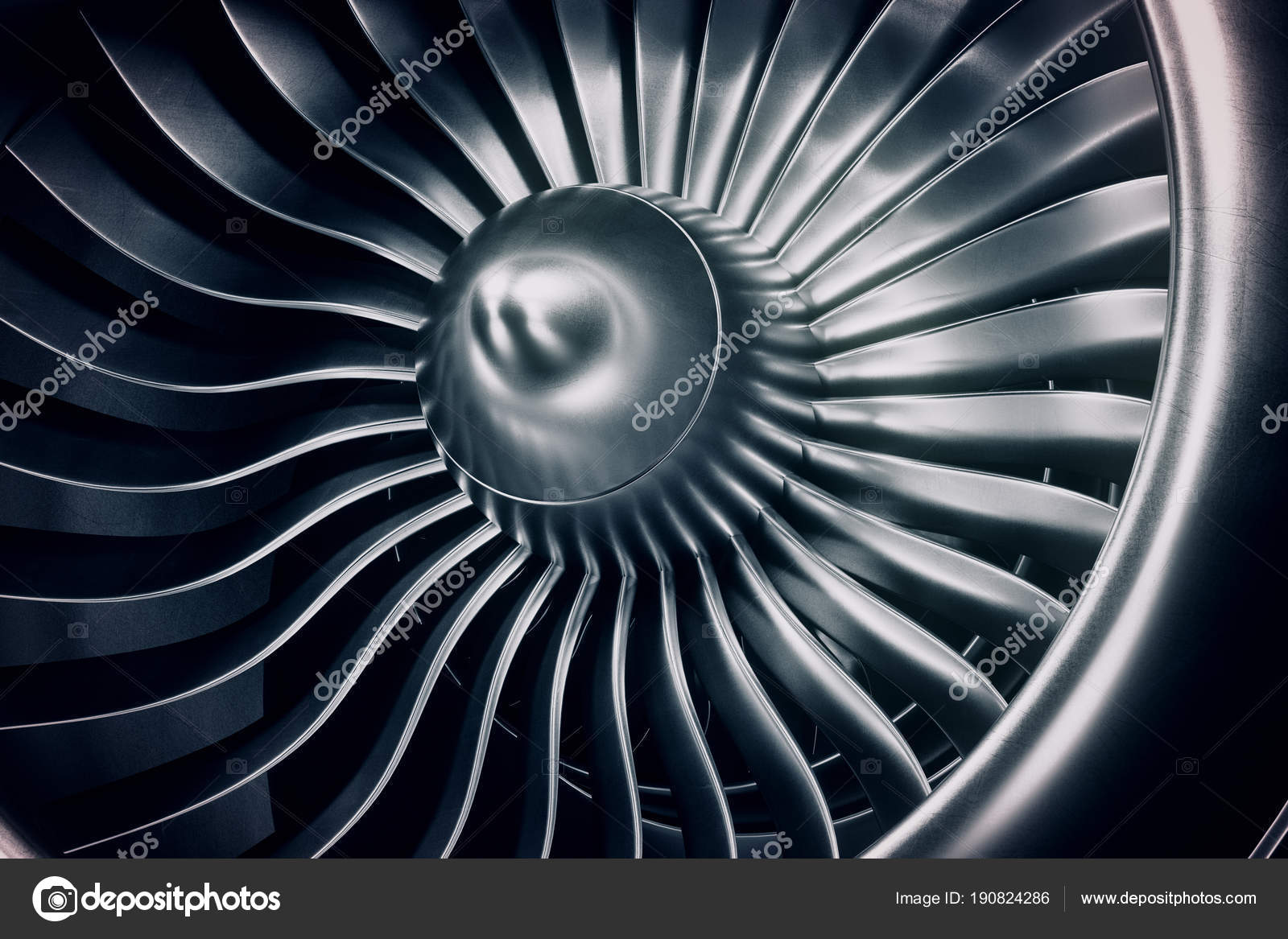 Rendering Jet Engine Close View Jet Engine Blades Blue Tint — Stock ...