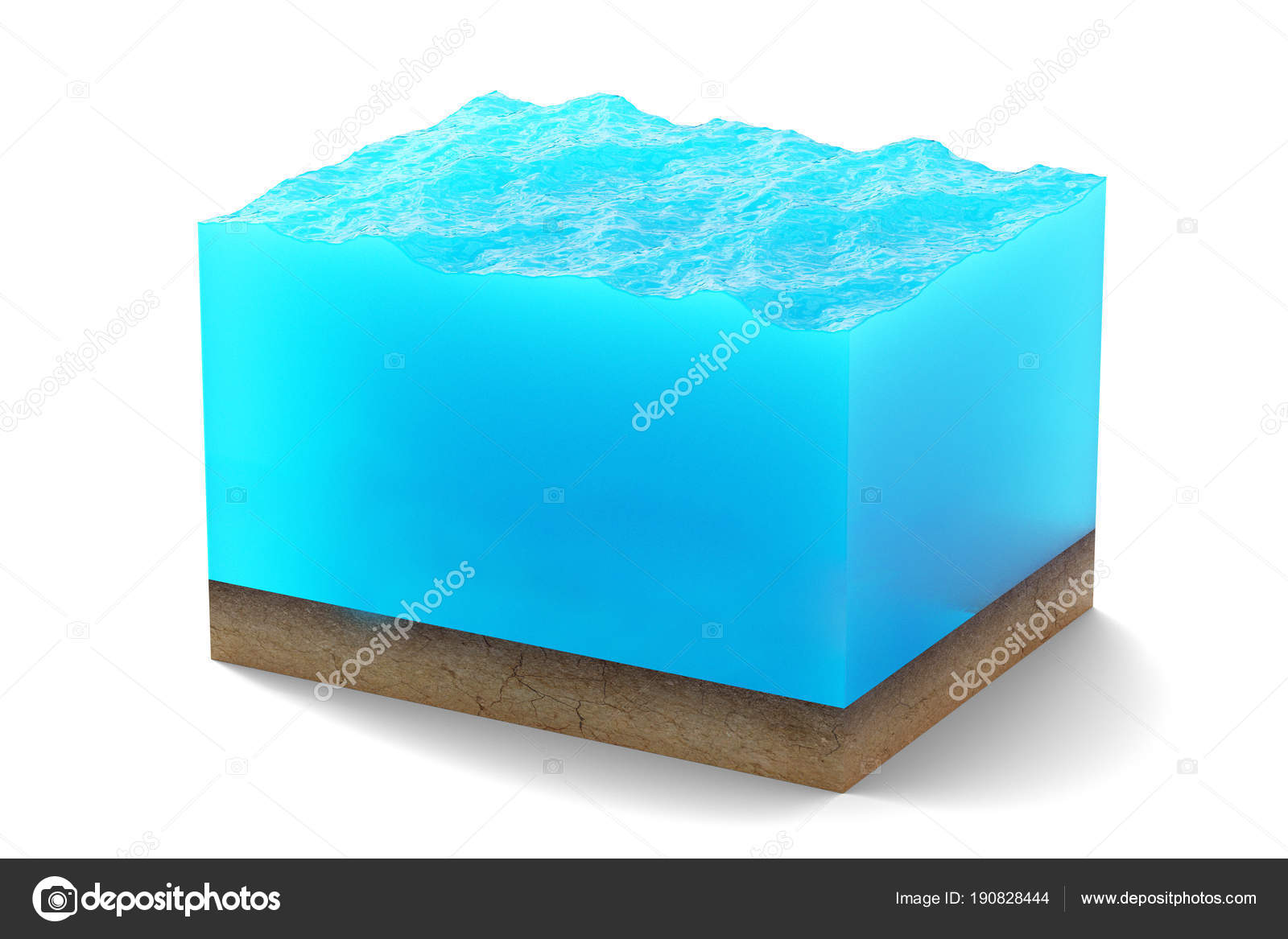 Rendering Cross Section Water Cube Sandy Bottom Underwater Isolated ...