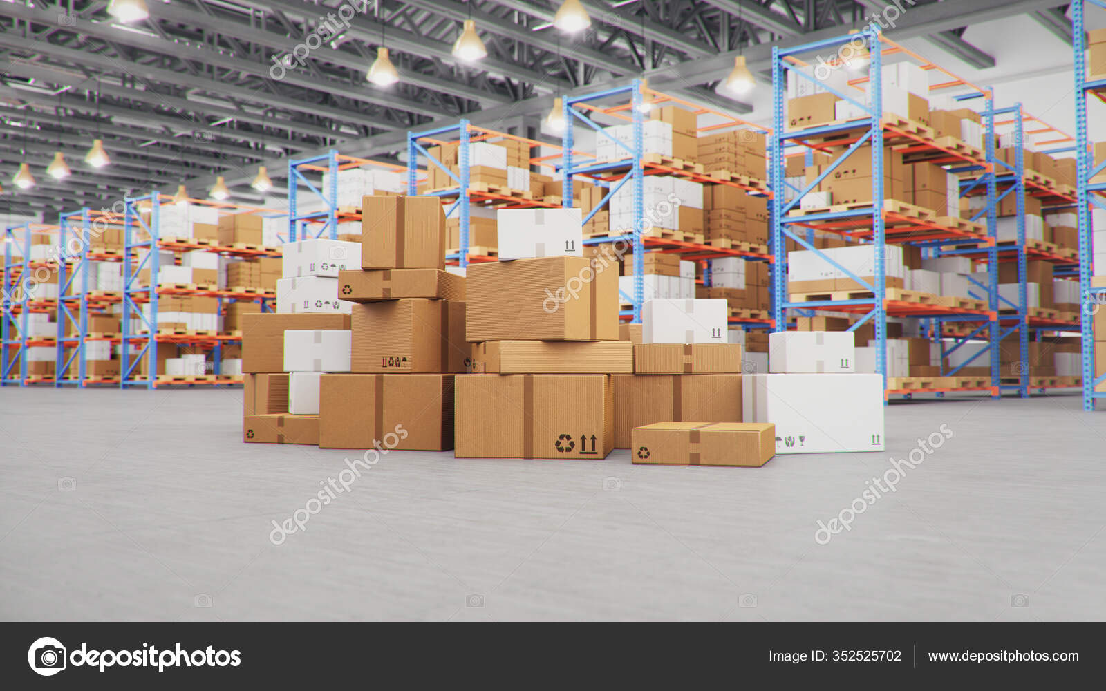 Cardboard Boxes Middle Warehouse Logistic Center Huge Modern Warehouse ...