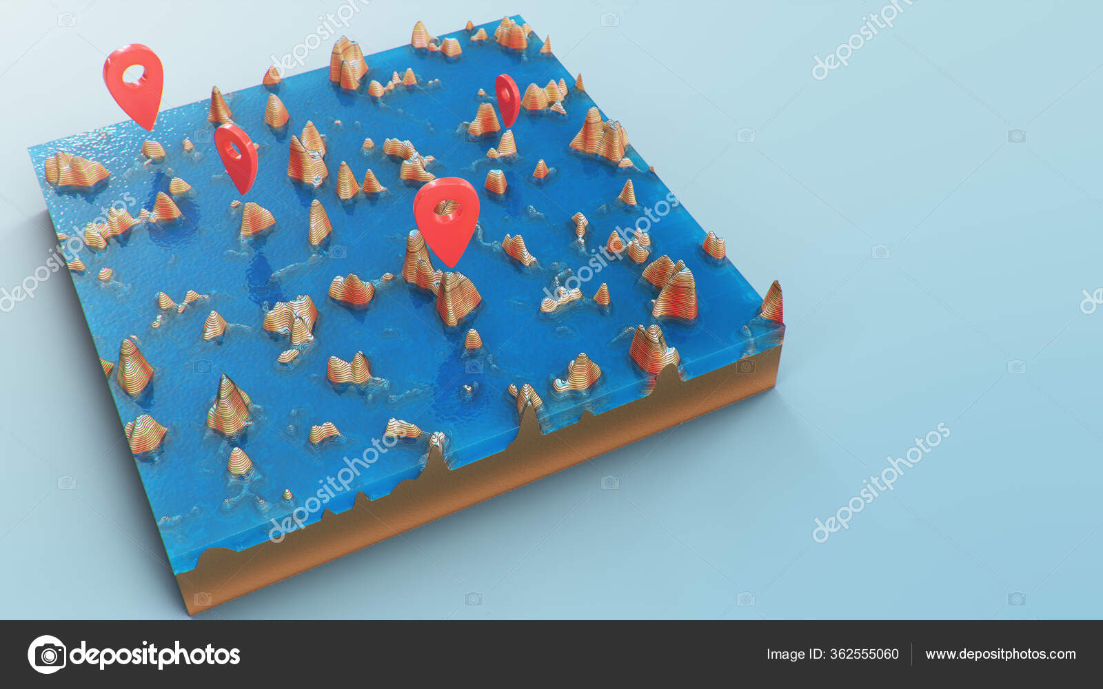 Cross Section Map Red Point Markers Contour Lines Topographic Map Stock ...