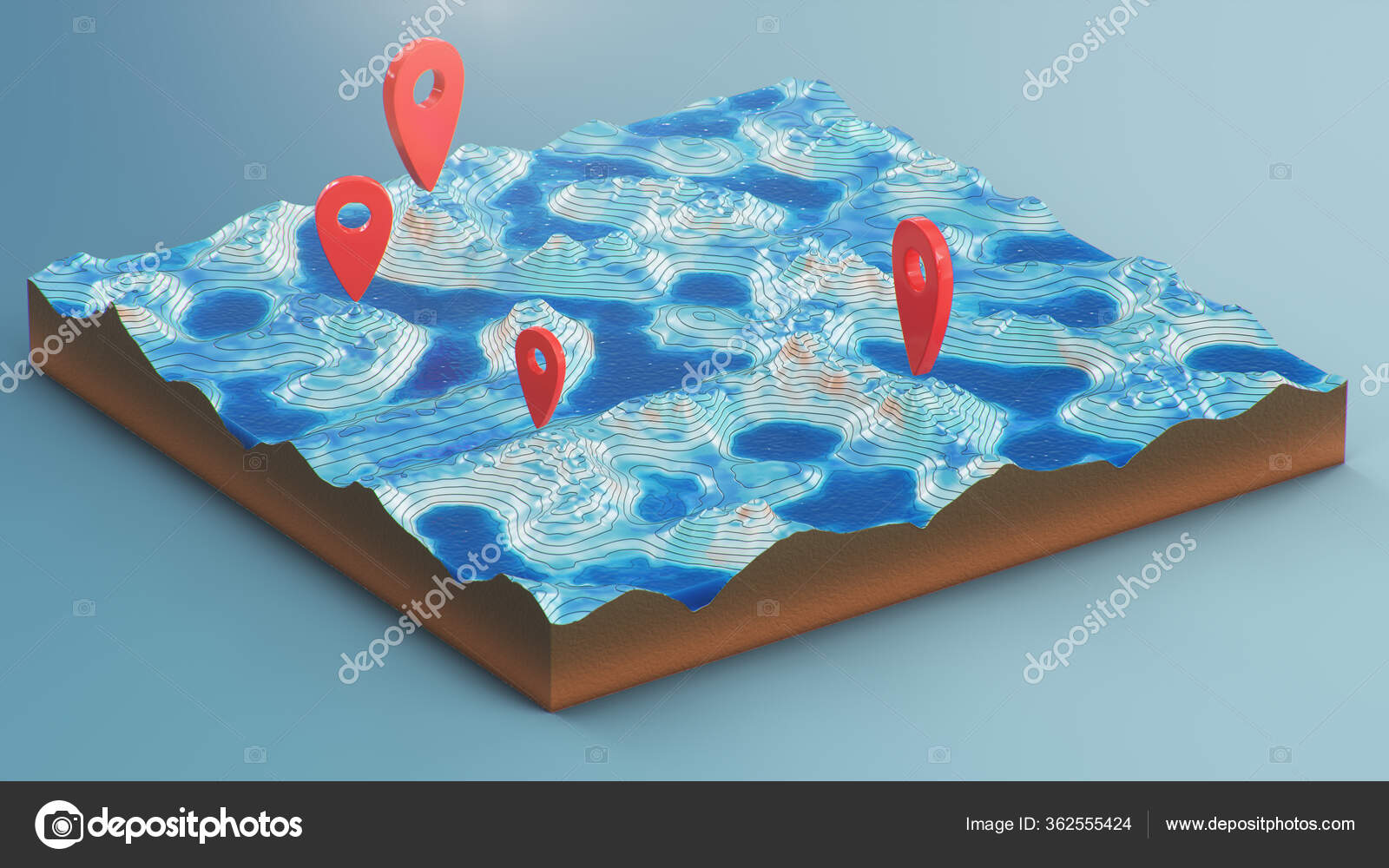 Cross Section Map Red Point Markers Contour Lines Topographic Map Stock ...