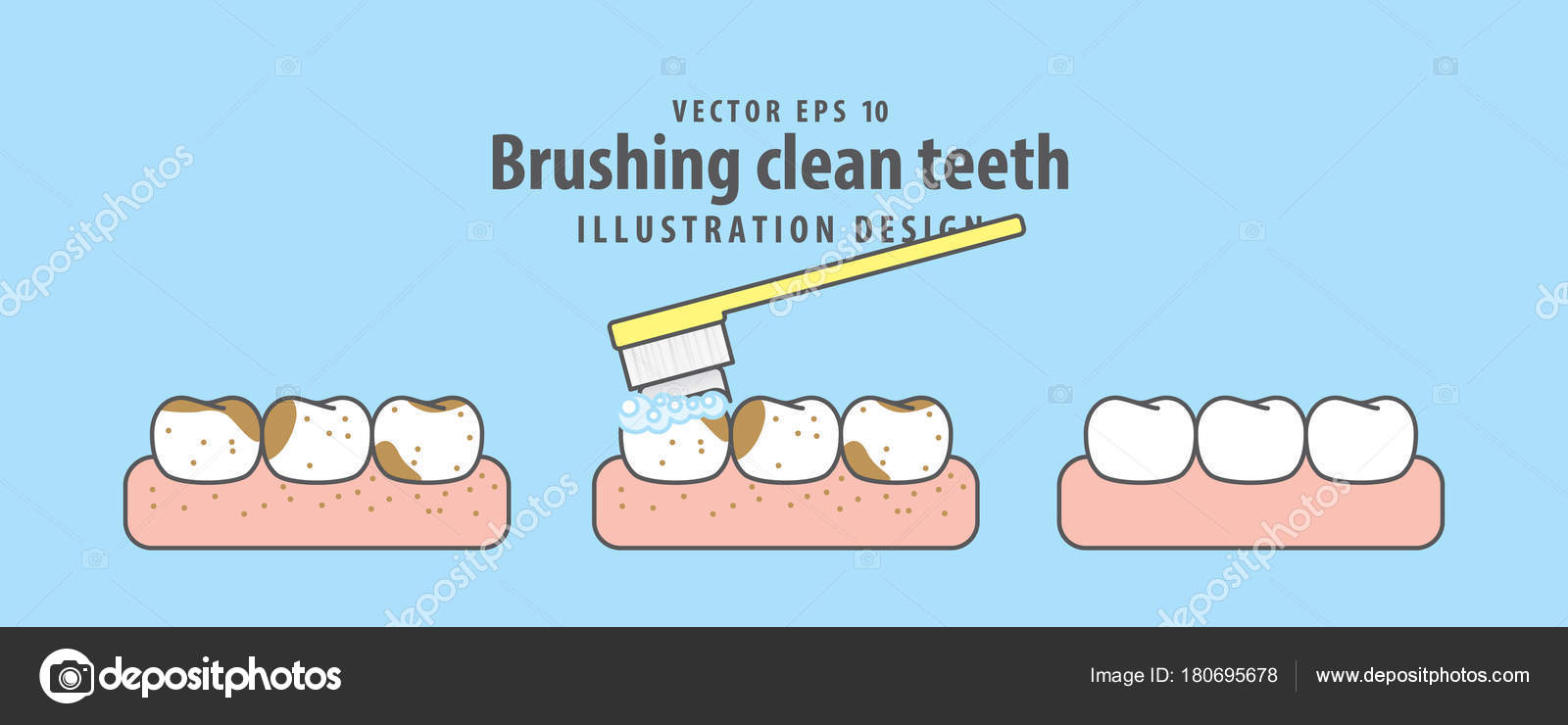 Brushing clean teeth illustration vector on blue background. Den Stock ...