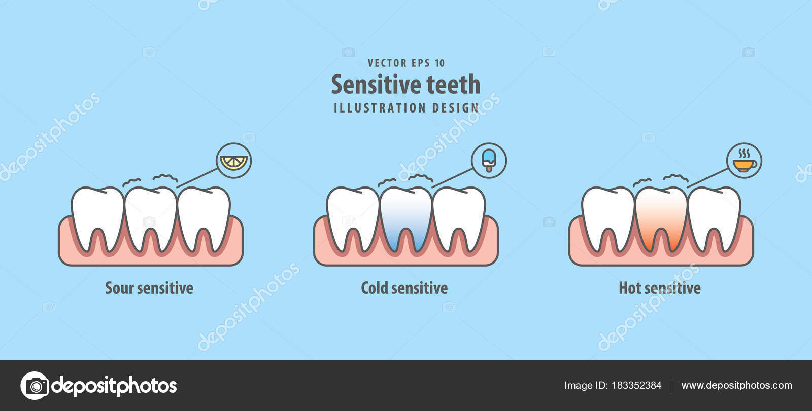 Sensitive teeth illustration vector on blue background. Dental c Stock ...