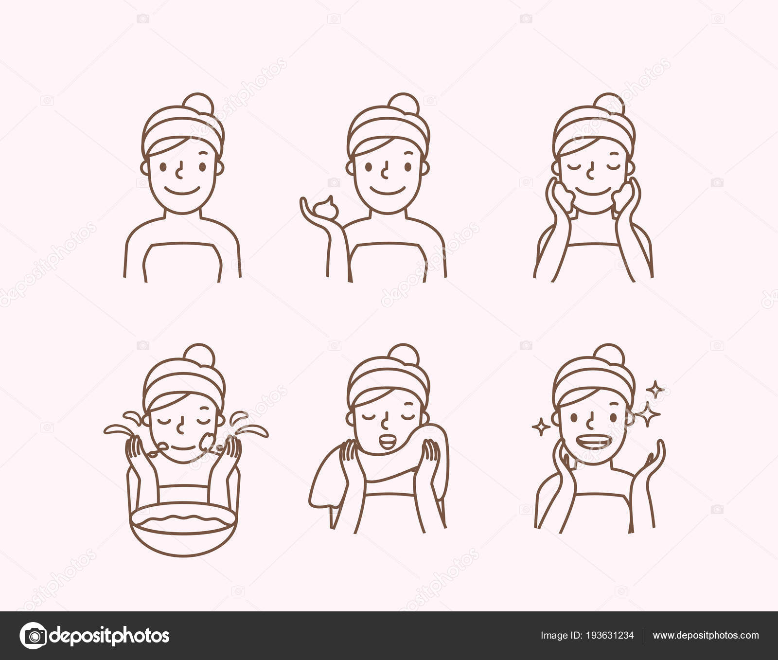 Step of Washing face illustration vector on pink background. Bea ...