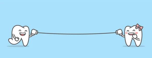 Tooth boy talk with tooth girl together by can phone and string Stock ...