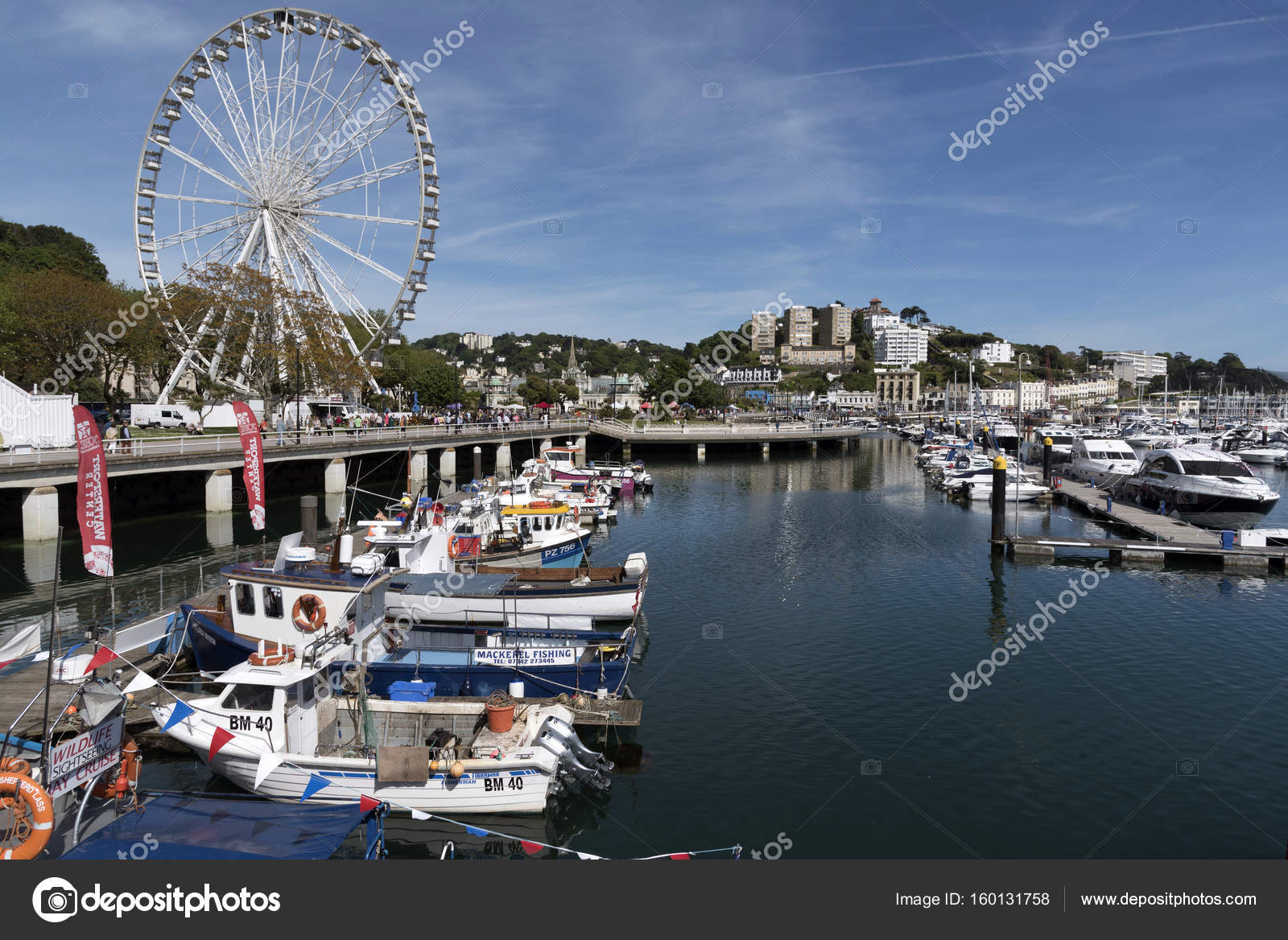 The seafront landscape in Torquay seaside resort in south Devon England ...